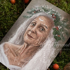 Card Yule/christmas Snow Moon Crone Fantasy Art Print on Sustainable ...