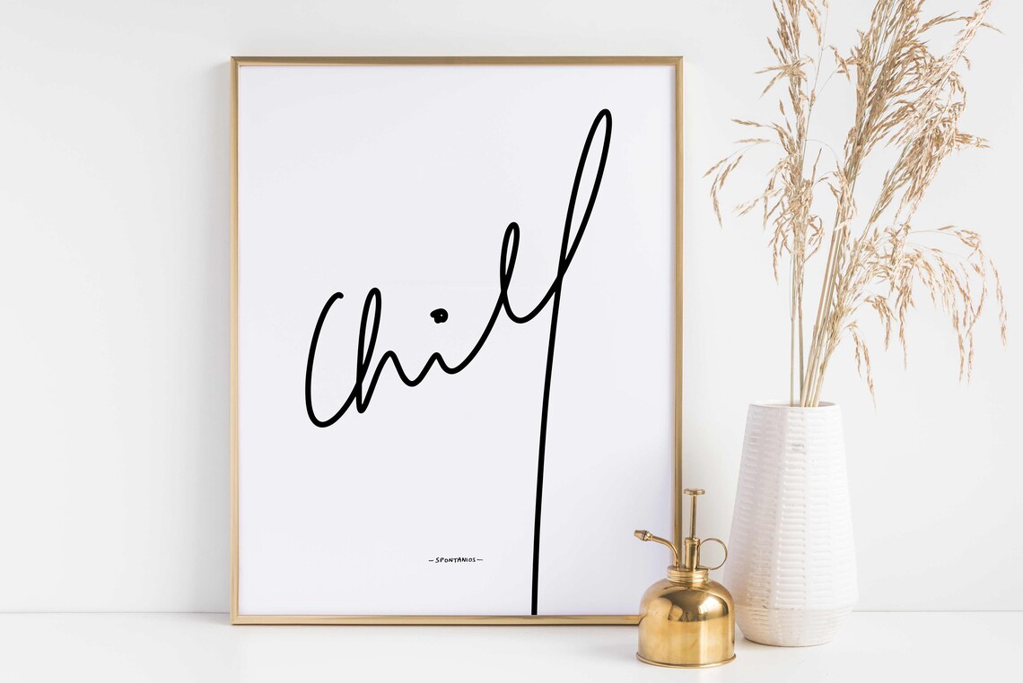 Modern Minimalist Print Chill Black and White Poster | Etsy