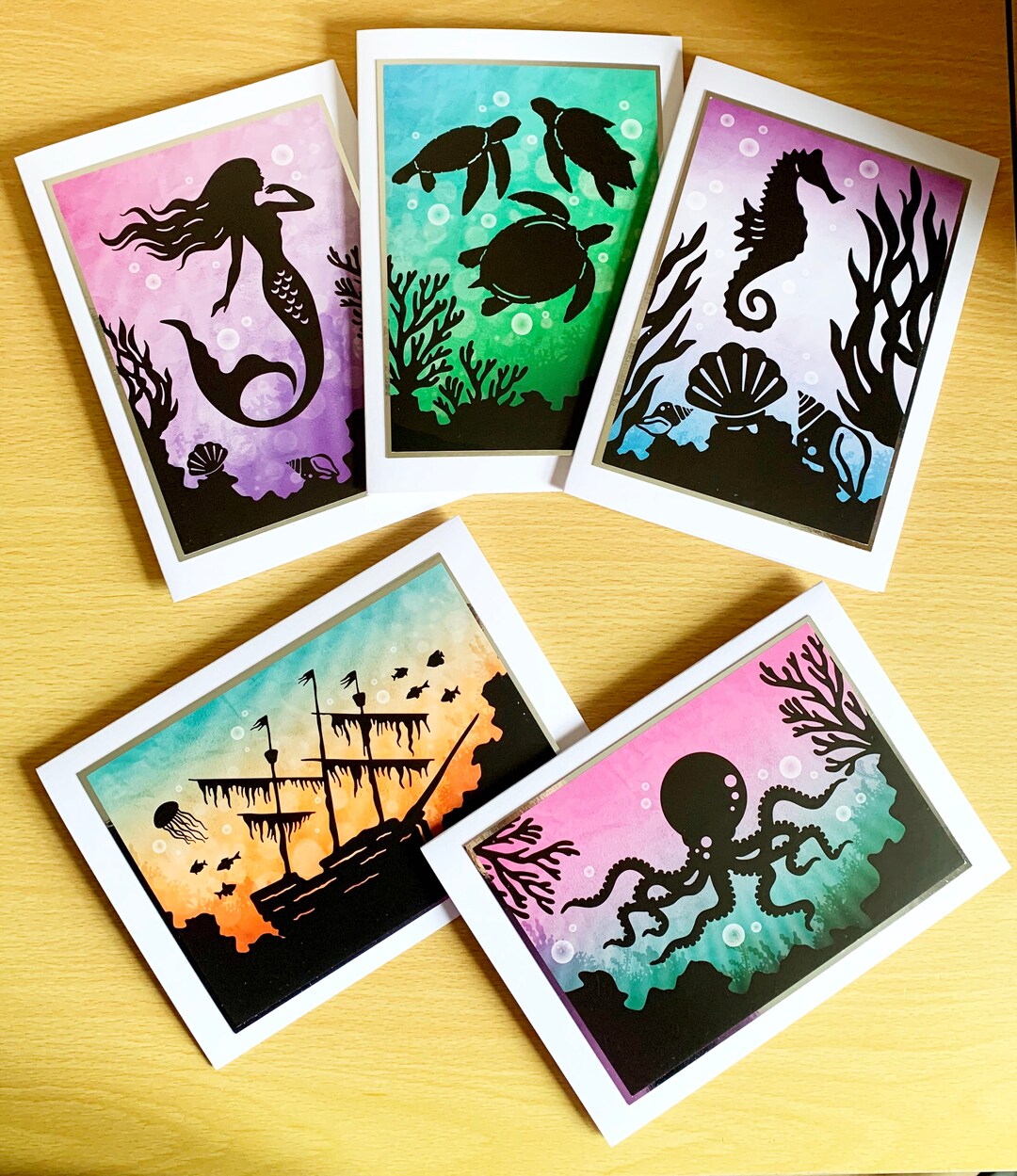 Handmade Underwater Fantasy Cards: Mermaid, Shipwreck, Sea Creatures ...