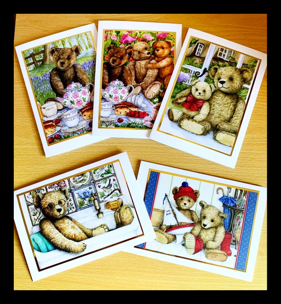 Teddy Bear greetings Cards Pack of 5 Cards mixed designs - Etsy Nederland