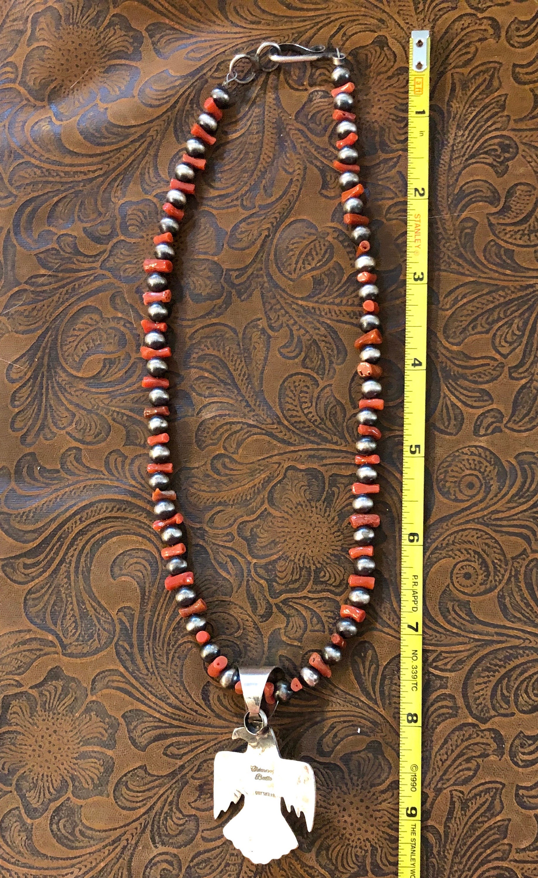 Native American Chimney Butte Sterling Eagle Pendant Coral Beads Necklace - Etsy