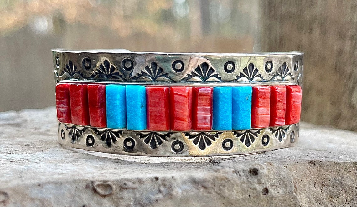 Raised Cobblestone Inlay Native American Zuni Joan Douglas Turquoise ...