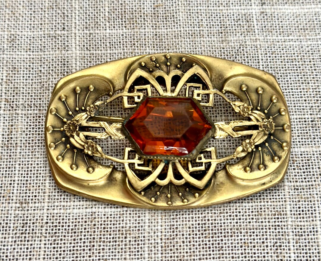 Czech Art Nouveau Topaz Glass Brooch Vintage - Etsy
