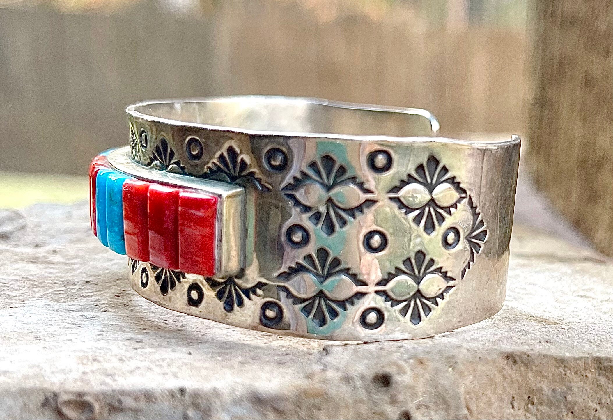 Raised Cobblestone Inlay Native American Zuni Joan Douglas Turquoise ...