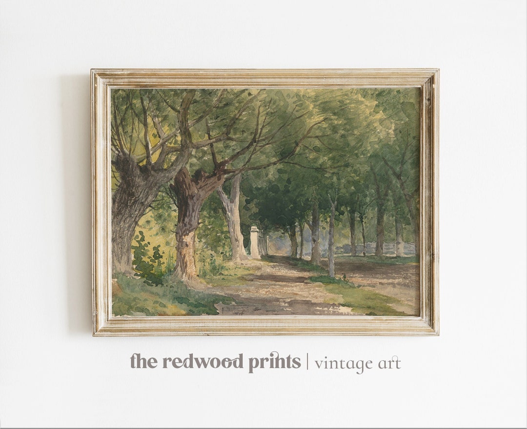 Rustic Trees Painting Vintage Forest Wall Art Antique Green - Etsy