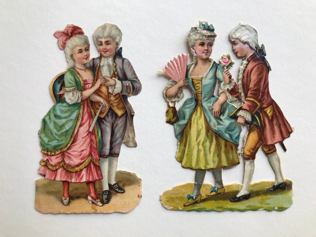 2 Antique Gleam Pictures Rococo Couples With Fan and Rose - Etsy
