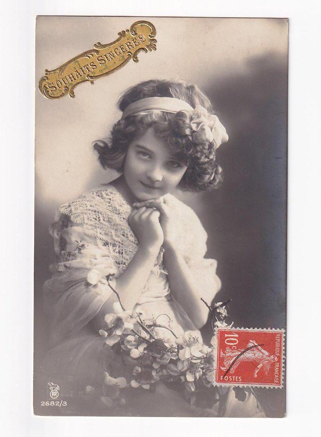 Girl grete Reinwald With Hairband and Lace Collar, Antique German Postcard, Sent in 1911 - Etsy