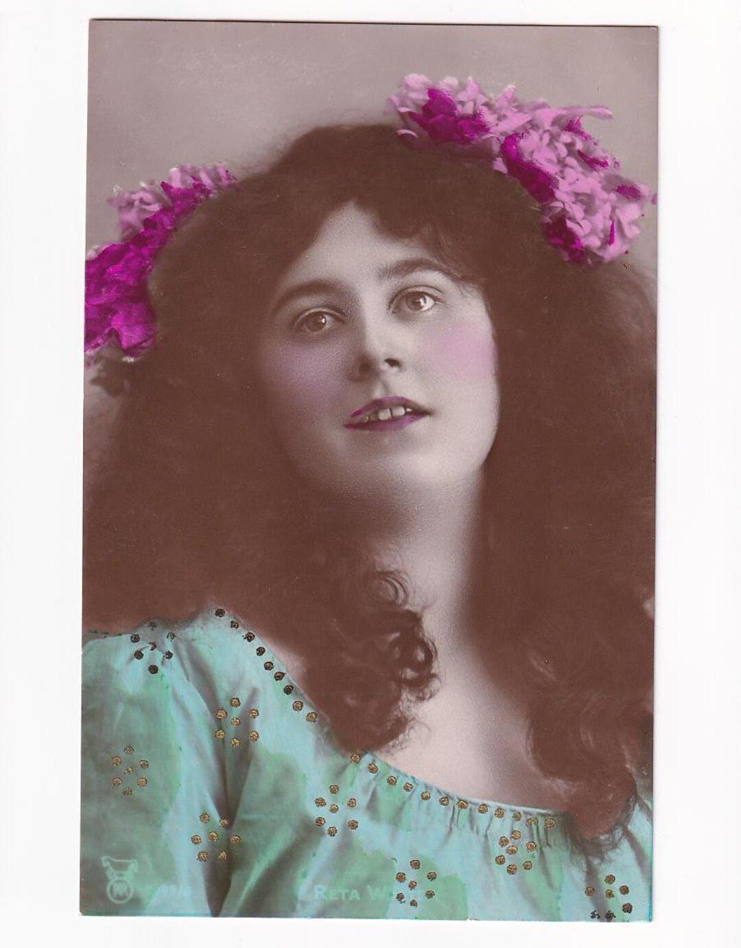 Reta Walter With Long Hair and Fabric Flowers, Unused German Postcard ...