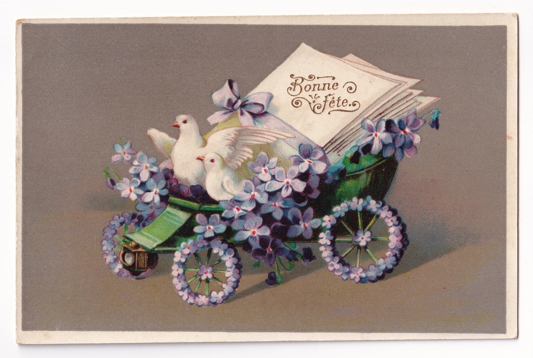 White Doves in a Car, Antique German Postcard, Written in 1909 - Etsy