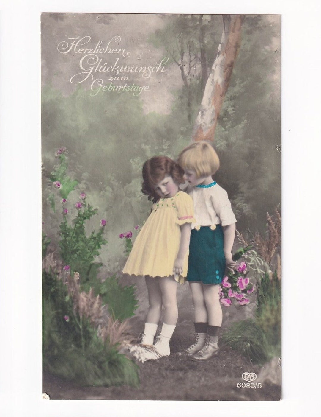 Kinder Im Wald, Antike Postkarte Aus Deutschland, Kolorierte Fotografie ...