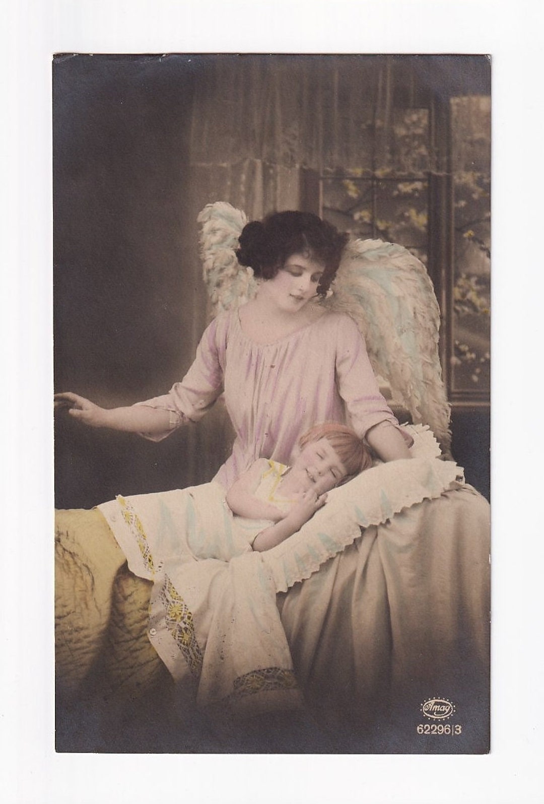 Sleeping Boy ("bubi") With Guardian Angel, German Postcard Circa 1920 ...