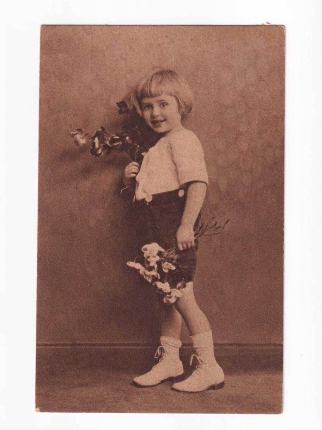 Young "bubi" as a Well-wisher With Flowers, German Postcard Circa 1920 ...