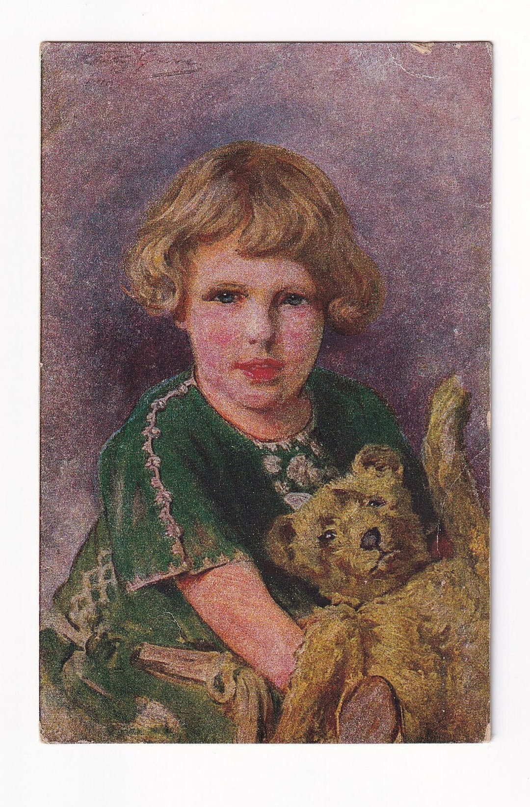Signed German Postcard by Fritz Greve: Boy With Teddy Bear, Unused - Etsy