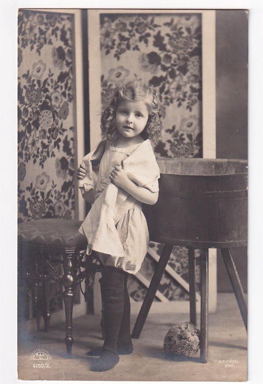 Signed German Postcard by Emil Kiesel Around 1910: Girl Washing With ...