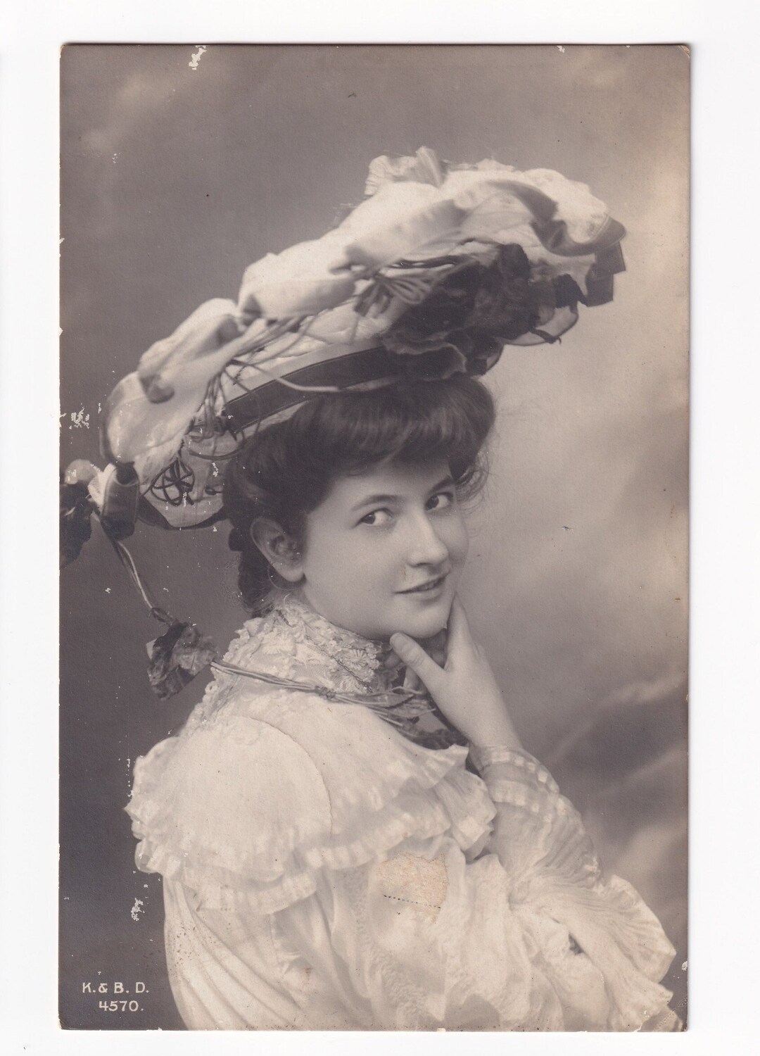 Woman With Very Large Hat, Antique German Postcard, Sent Circa 1907 - Etsy