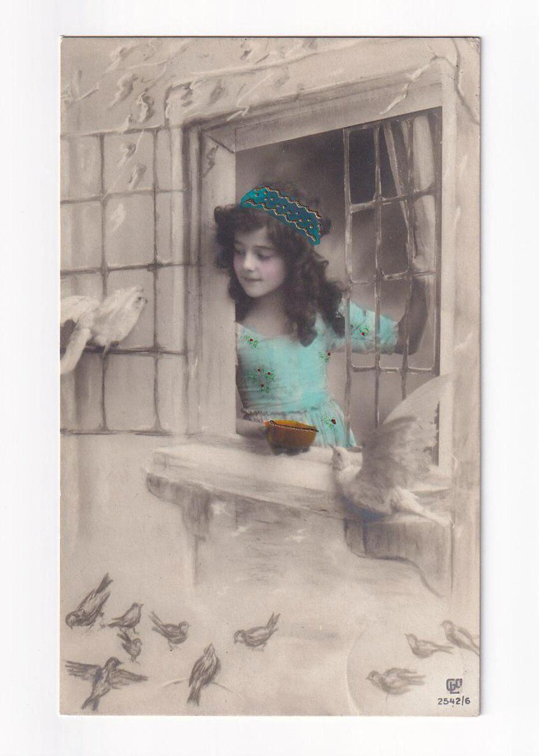 Girl (grete Reinwald) Feeding Birds at the Window, Antique German Postcard, Sent in 1910 - Etsy