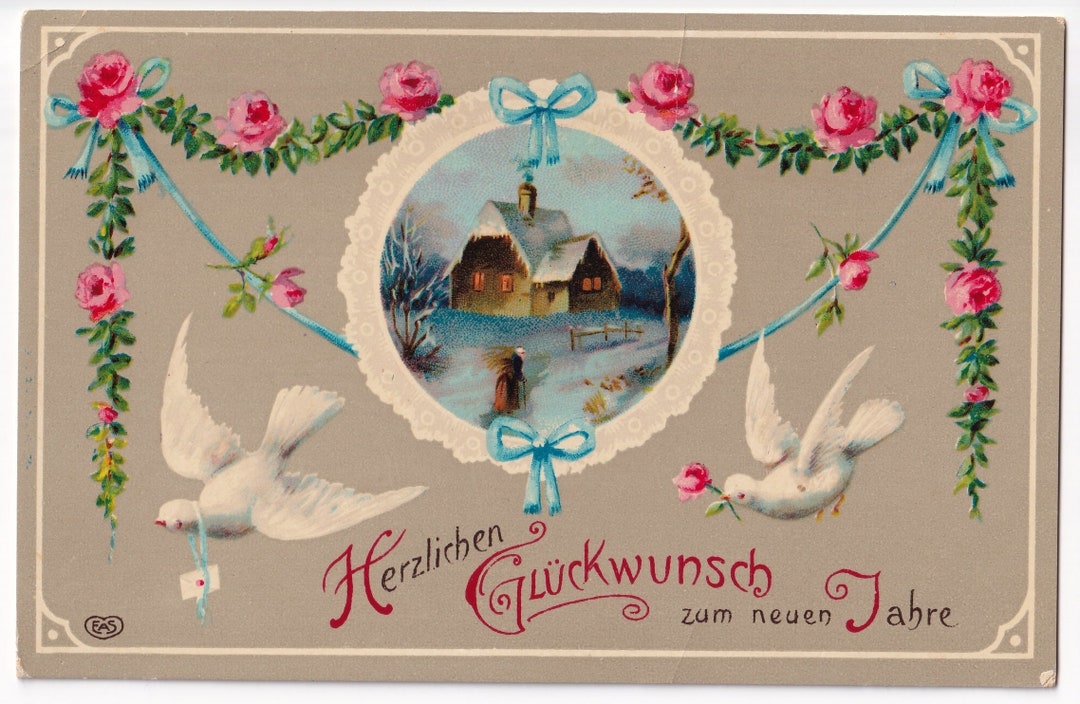 White Doves With Rose Garland, Antique German Postcard, Around 1910 - Etsy