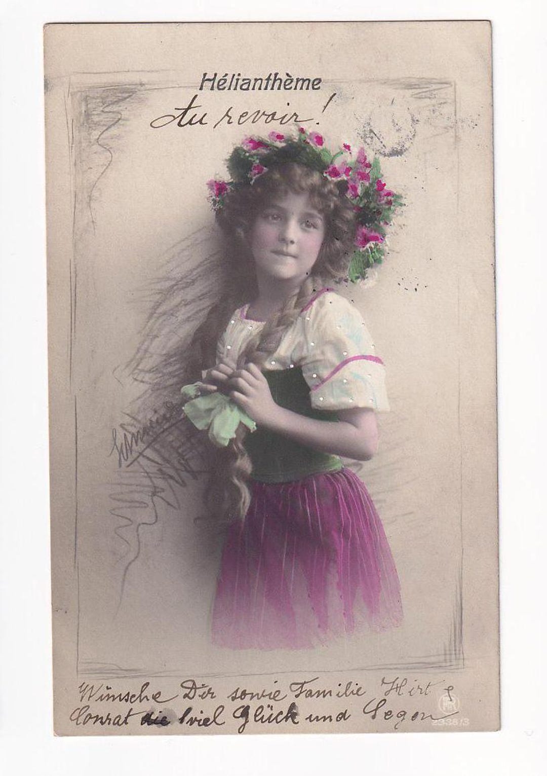 Ernst Schneider: Girl grete Reinwald With Braids and Flower Wreath, Antique German Postcard ...