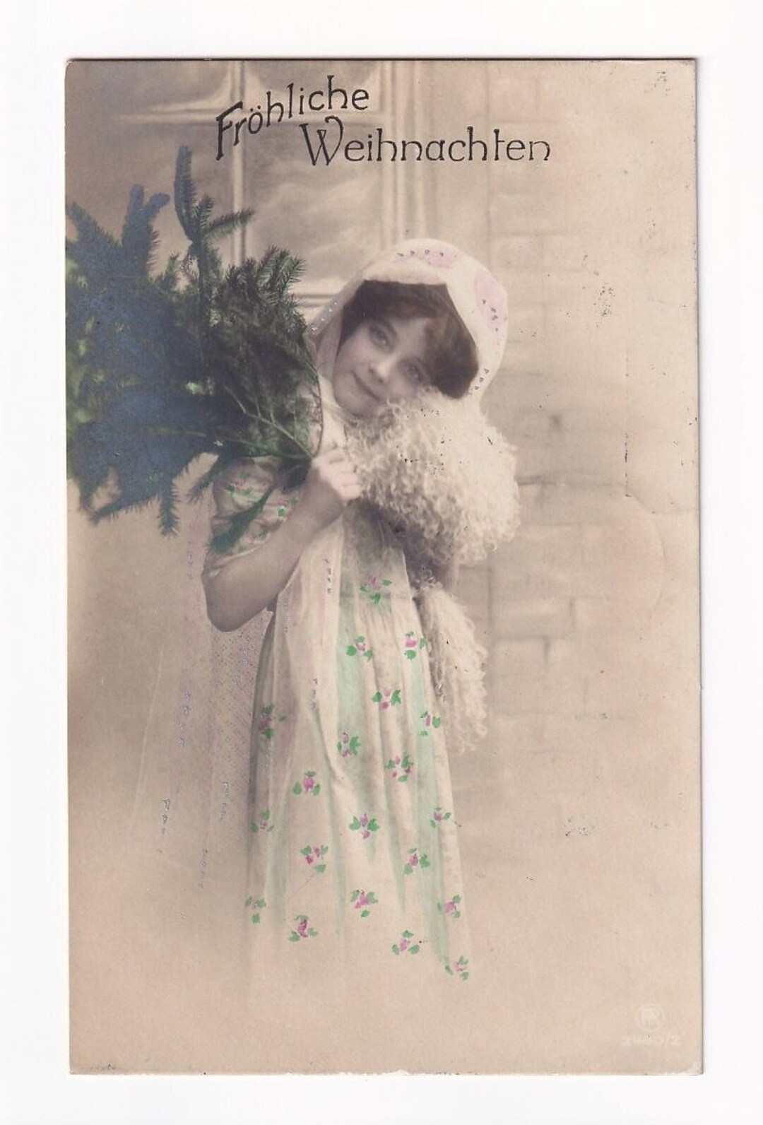 Girl grete Reinwald With Scarf, Muff and Fir Branches, Antique German Postcard, Coloured ...
