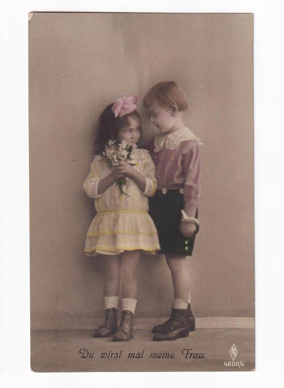 Boy in Love "bubi" and Girl With Flowers, German Postcard Circa 1925 - Etsy