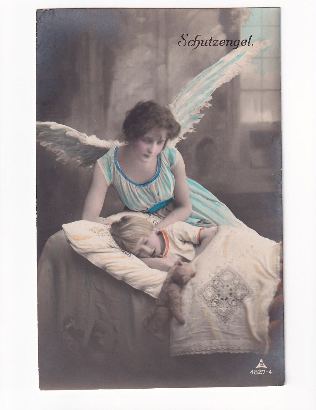 Sleeping Boy "bubi" With Guardian Angel and Teddy Bear, German Postcard ...