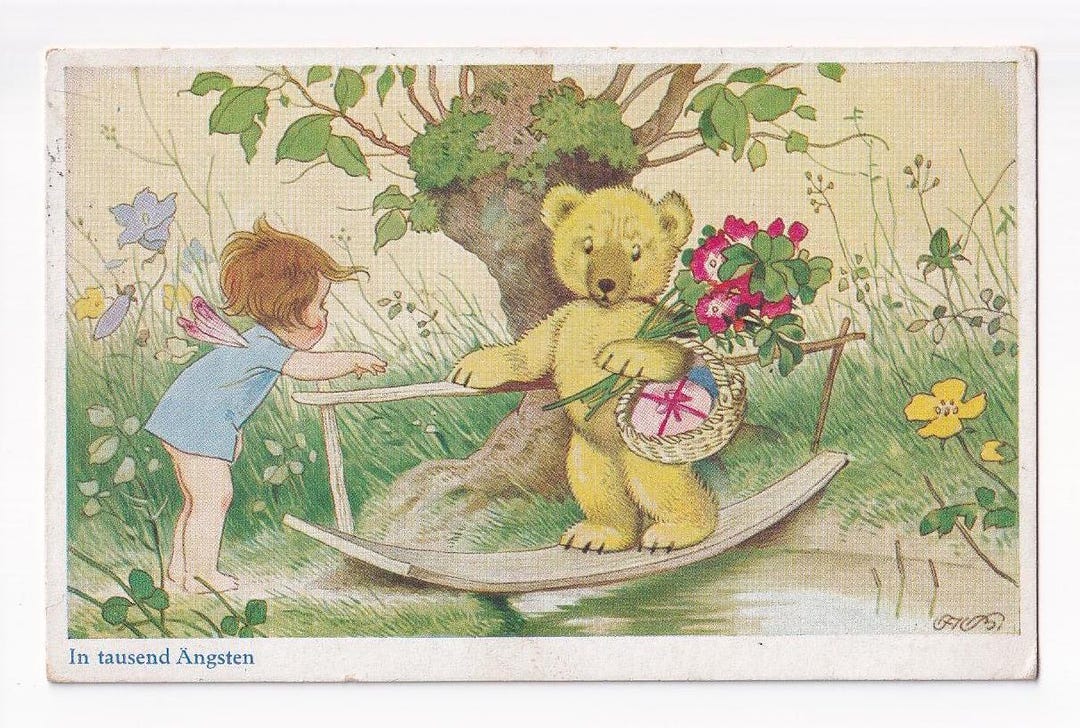 Signierte Deutsche Postkarte Von Fritz Baumgarten: Elfe Und Teddybär ...