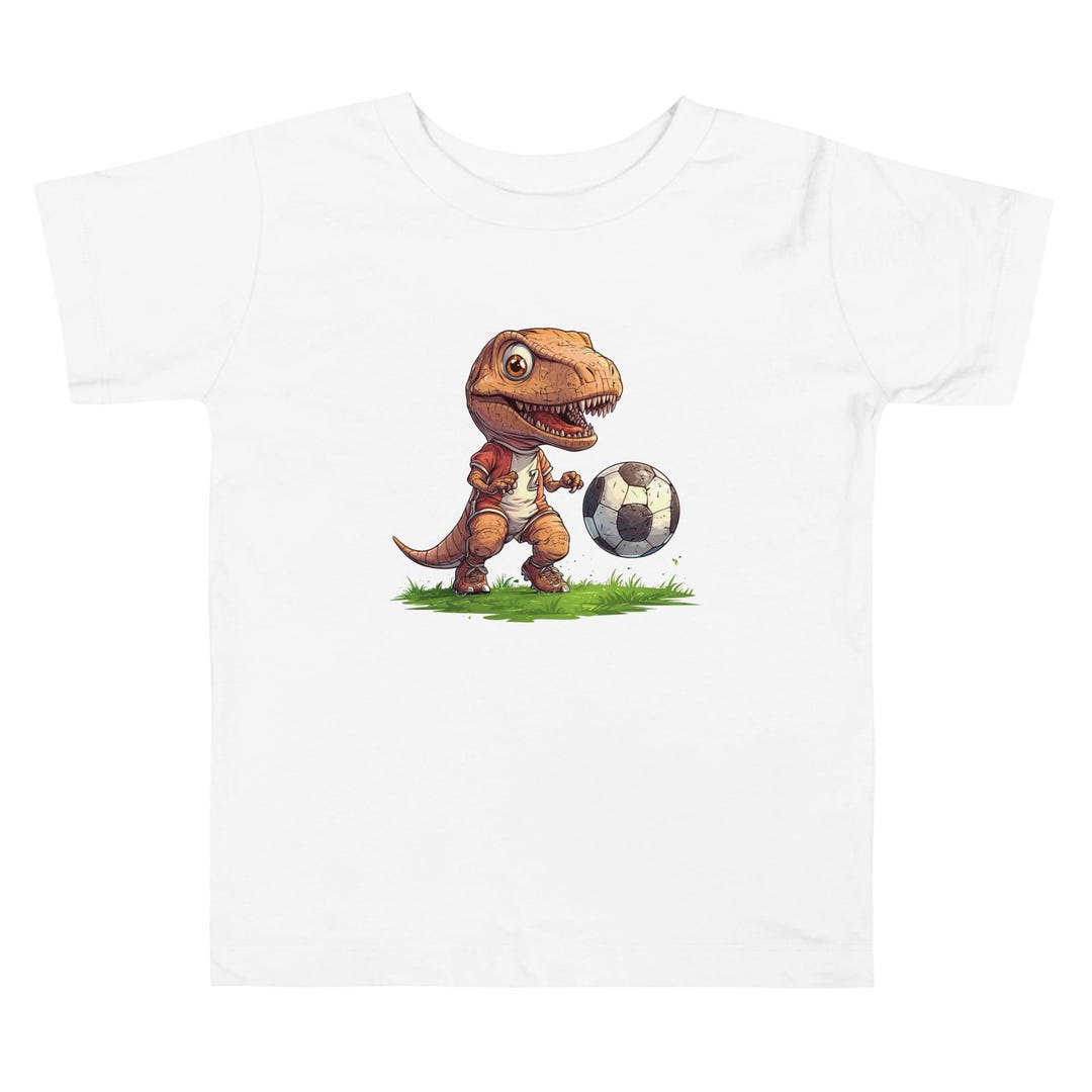 T Rex Dinosaur Playing Soccer Football Kids Childrens Boys Gift Toddler ...