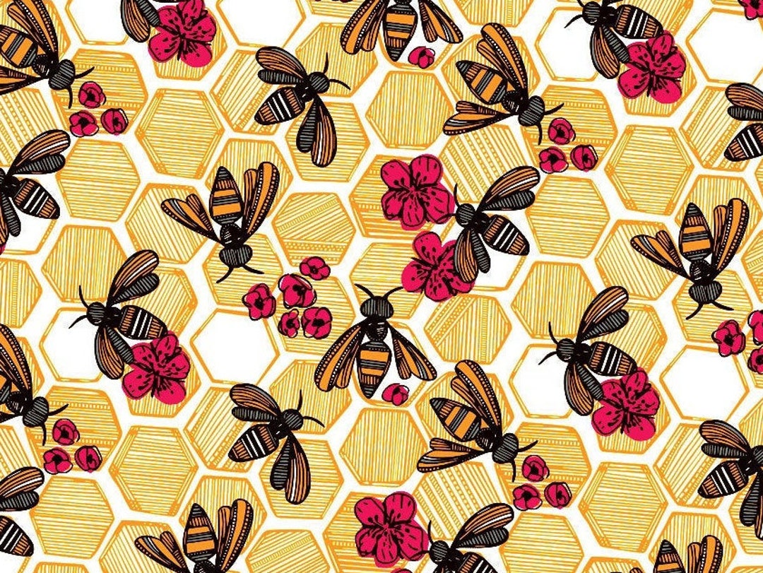 Bees and Honeycombs Patterned Upholstery Fabric by the Yard, Digital ...