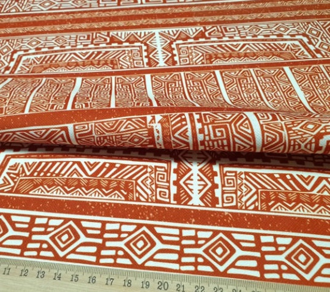 Burnt Orange Color Aztec Upholstery Fabric by the Yard, Digital Printed ...