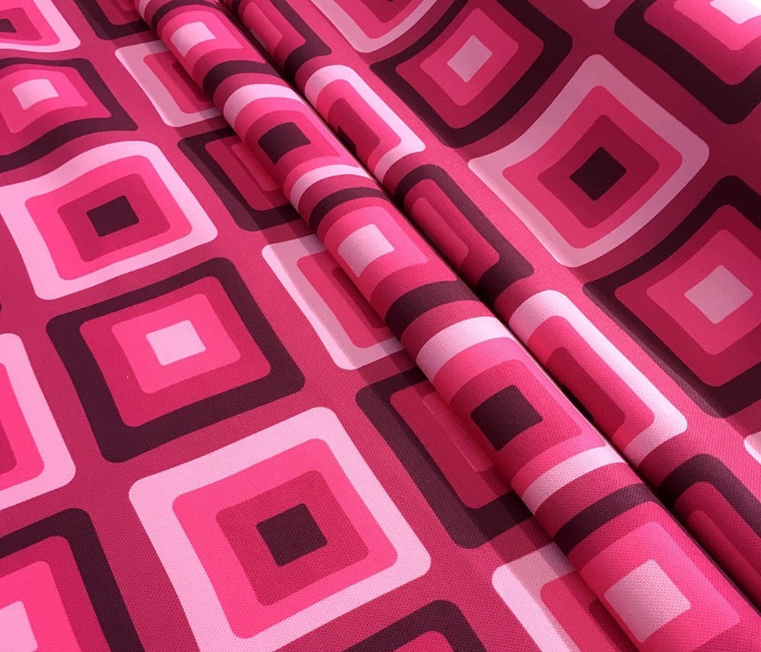 Retro Fuchsia Pink Geometric Fabric, Vintage 1970s Home Decor Fabric by ...