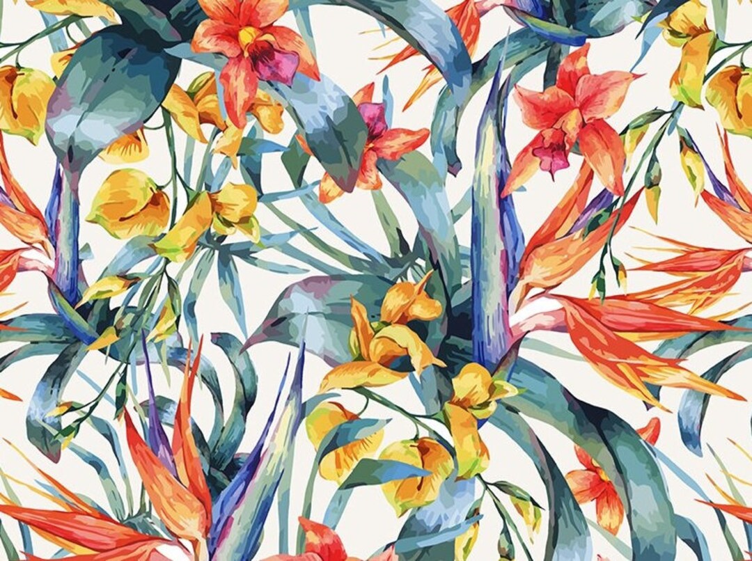 Yellow Red Floral Pattern Upholstery Fabric by the Yard, Digital ...