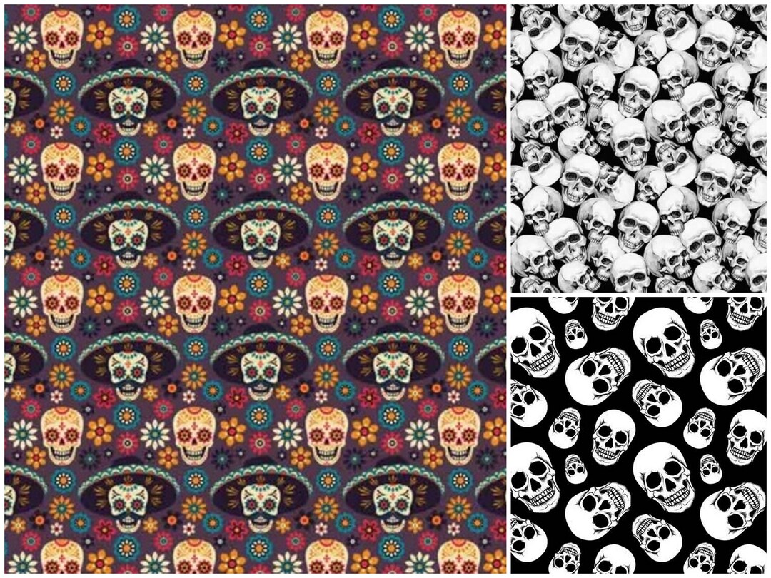 Calavera impresión digital Tela de tapicería cortada a medida, Blanco ...