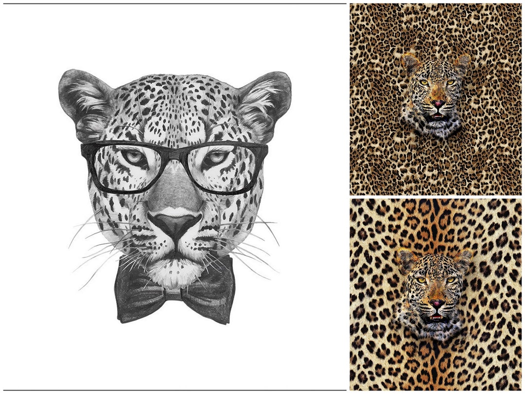 4 Different Leopard Print Panels Polyester Upholstery Fabric 45x45 Cm ...