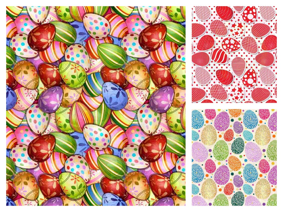 Easter Fabric With Colorful Eggs Print in 4 Designs by the 1 Yard ...