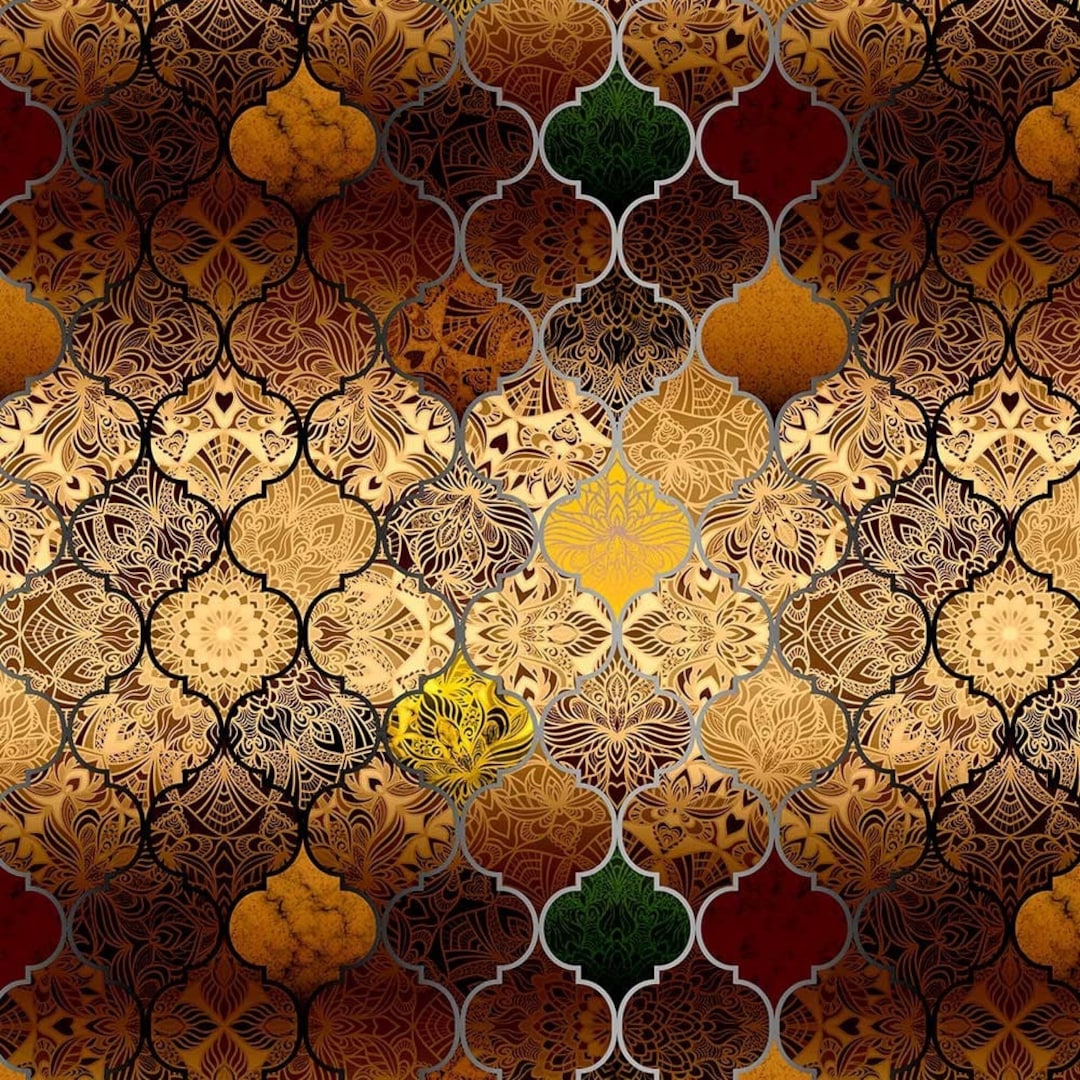 Brown Moroccan Motif Patterned Upholstery Fabric by the Yard, Digital ...