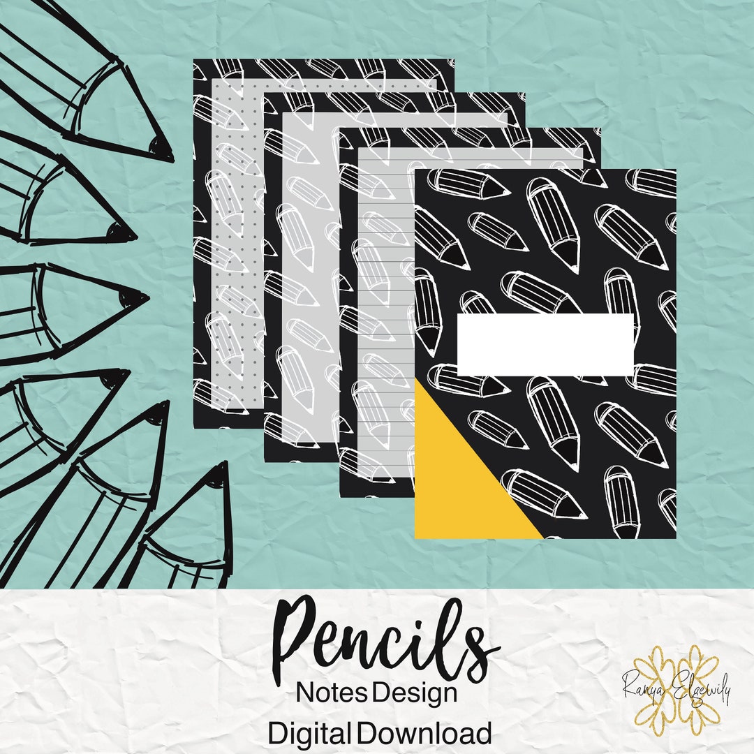 Pencils Notes Design (including 1 Cover Design and 3 Different Page ...