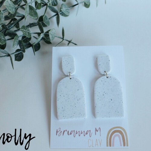 White Granite Polymer Clay Stud Earrings | Etsy