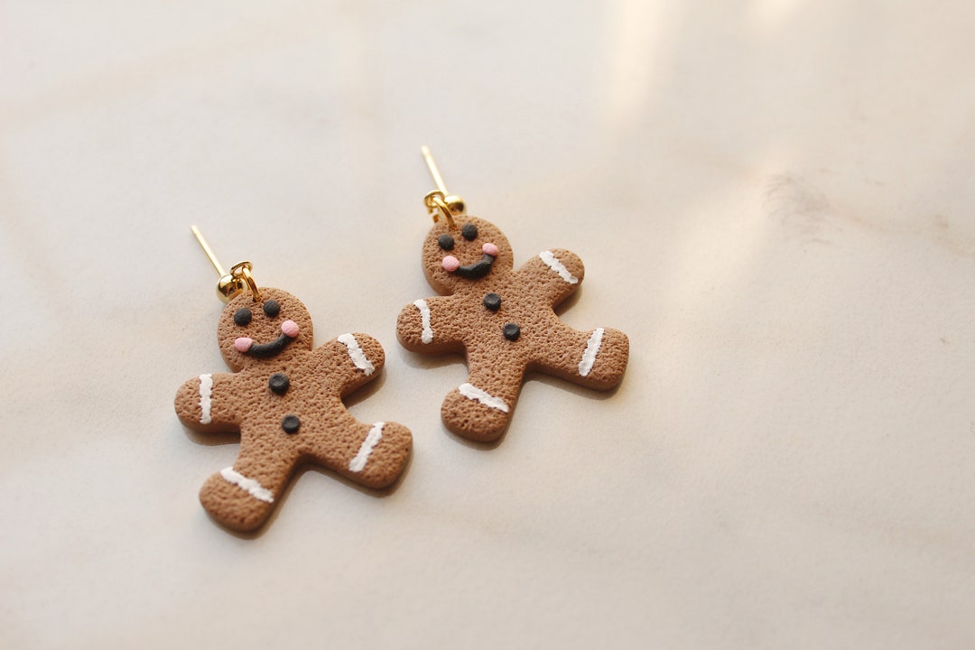 Happy Gingerbread Man Polymer Clay Earrings - Etsy