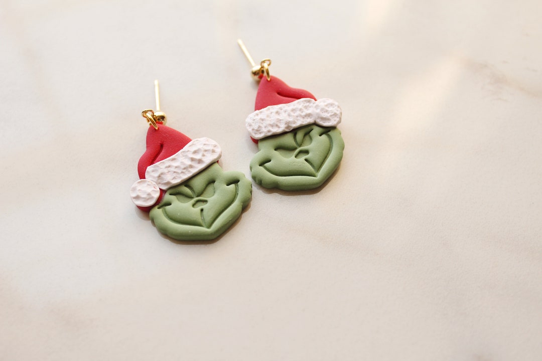 Grinch Polymer Clay Earrings - Etsy