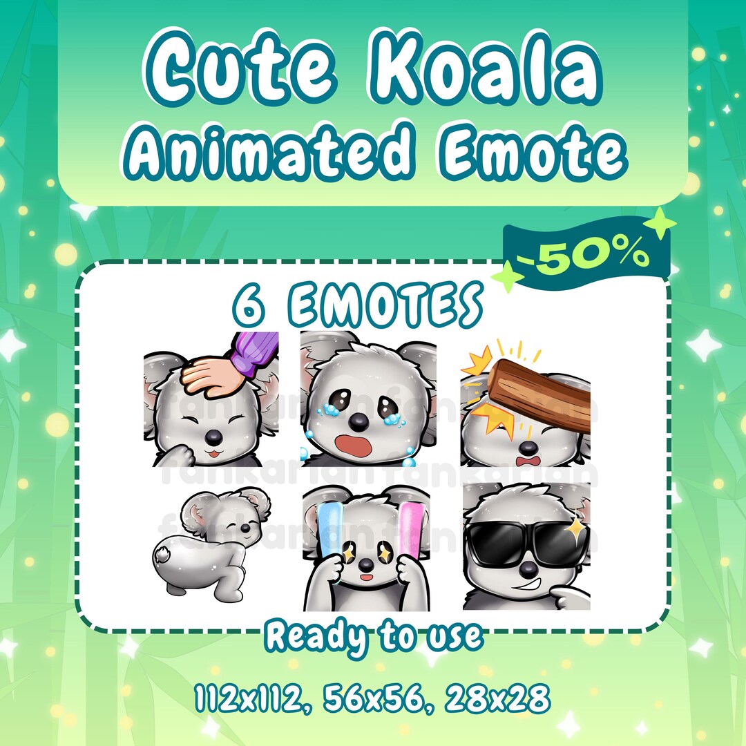 6 Cute Koala Animated Emotes Emote Package Kawaii Ready for Twitch and ...