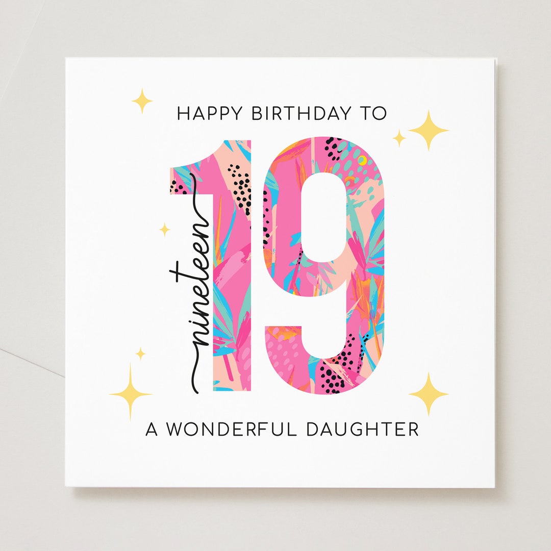 Personalised 19th Birthday Card, Pink Teenage Girl Nineteenth Birthday ...