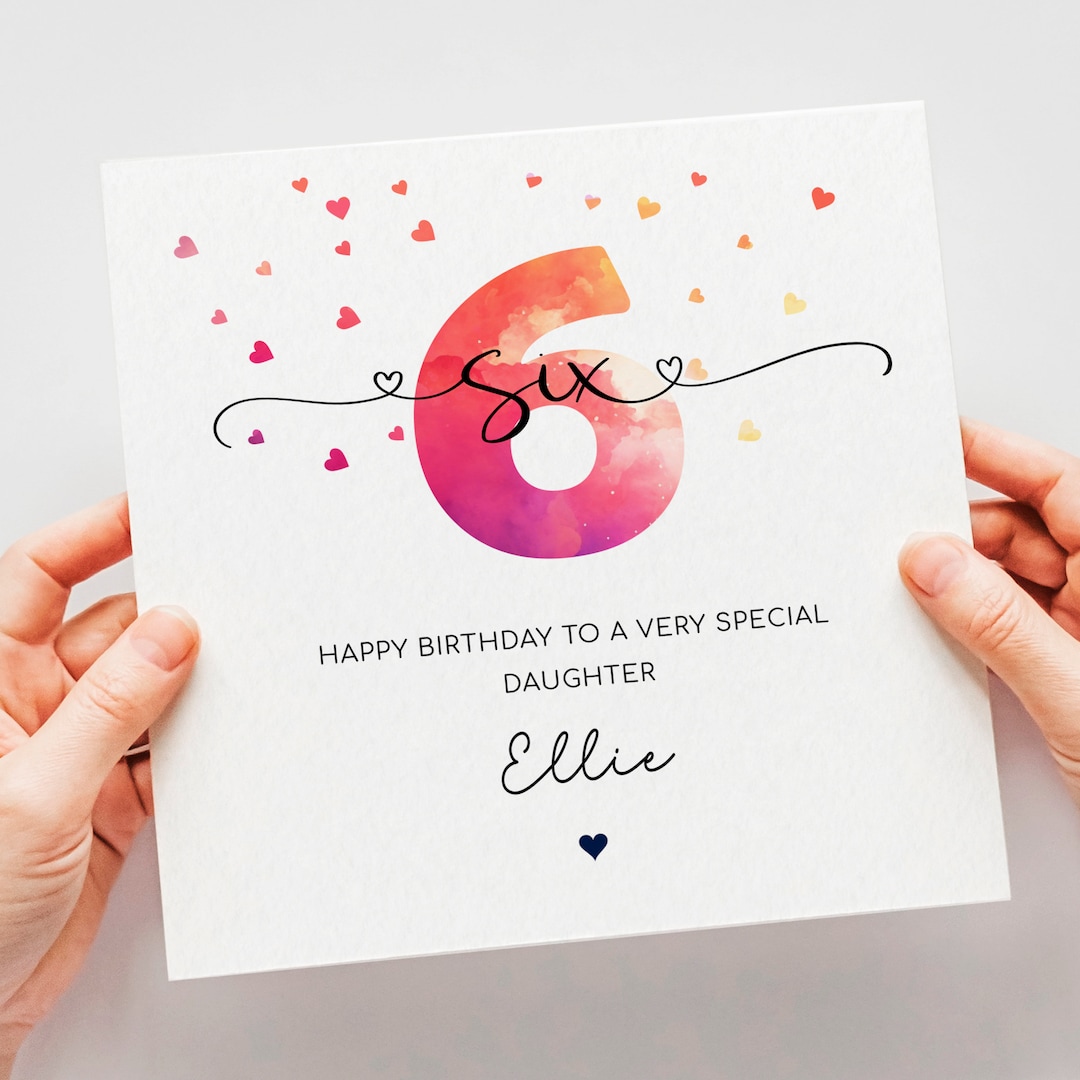 Personalised 6th Birthday Card, Girl Sixth Birthday, Colourful Red ...