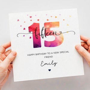 Personalised 15th Birthday Card, Teenage Girl Fifteenth Birthday ...