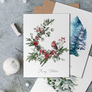 5x Christmas Watercolour Cards, Winter Holidays Card Set, Mountains ...