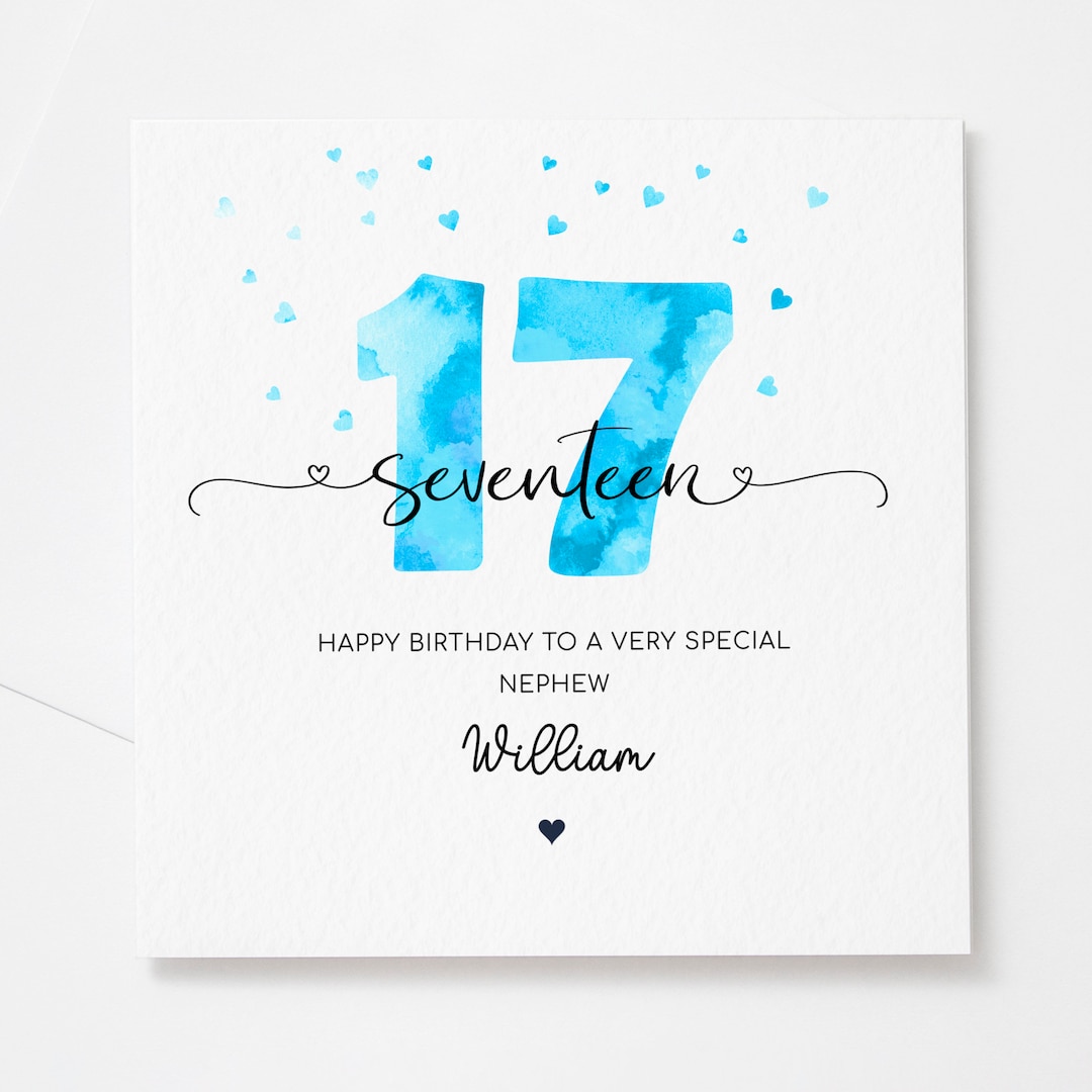 Personalised 17th Birthday Blue Card, Teenager Boy Seventeenth Birthday ...