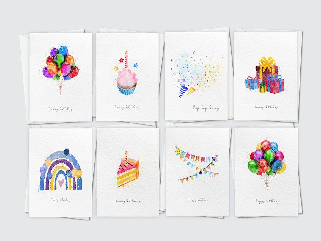 Luxury Birthday Cards Pack, Set of 8 A6 Happy Birthday Blank Cards ...