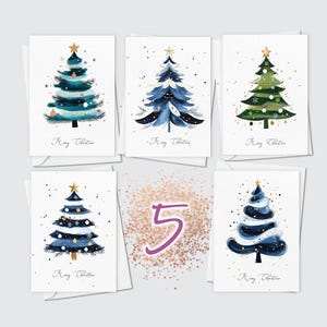5x Christmas Watercolour Cards, Winter Holidays Card Set, Christmas ...