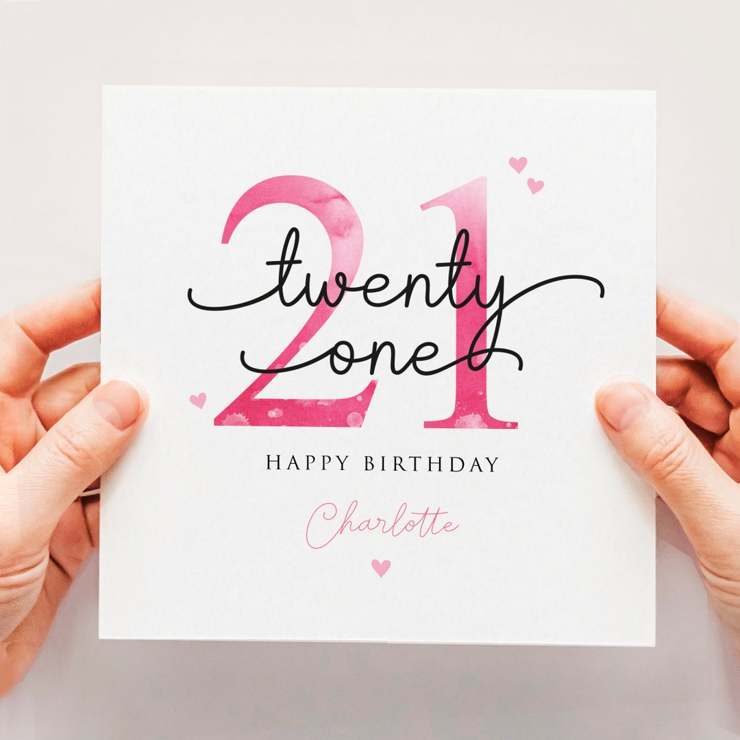 Personalised 21st Birthday Card, Twenty First Birthday, Pink Happy 21st ...