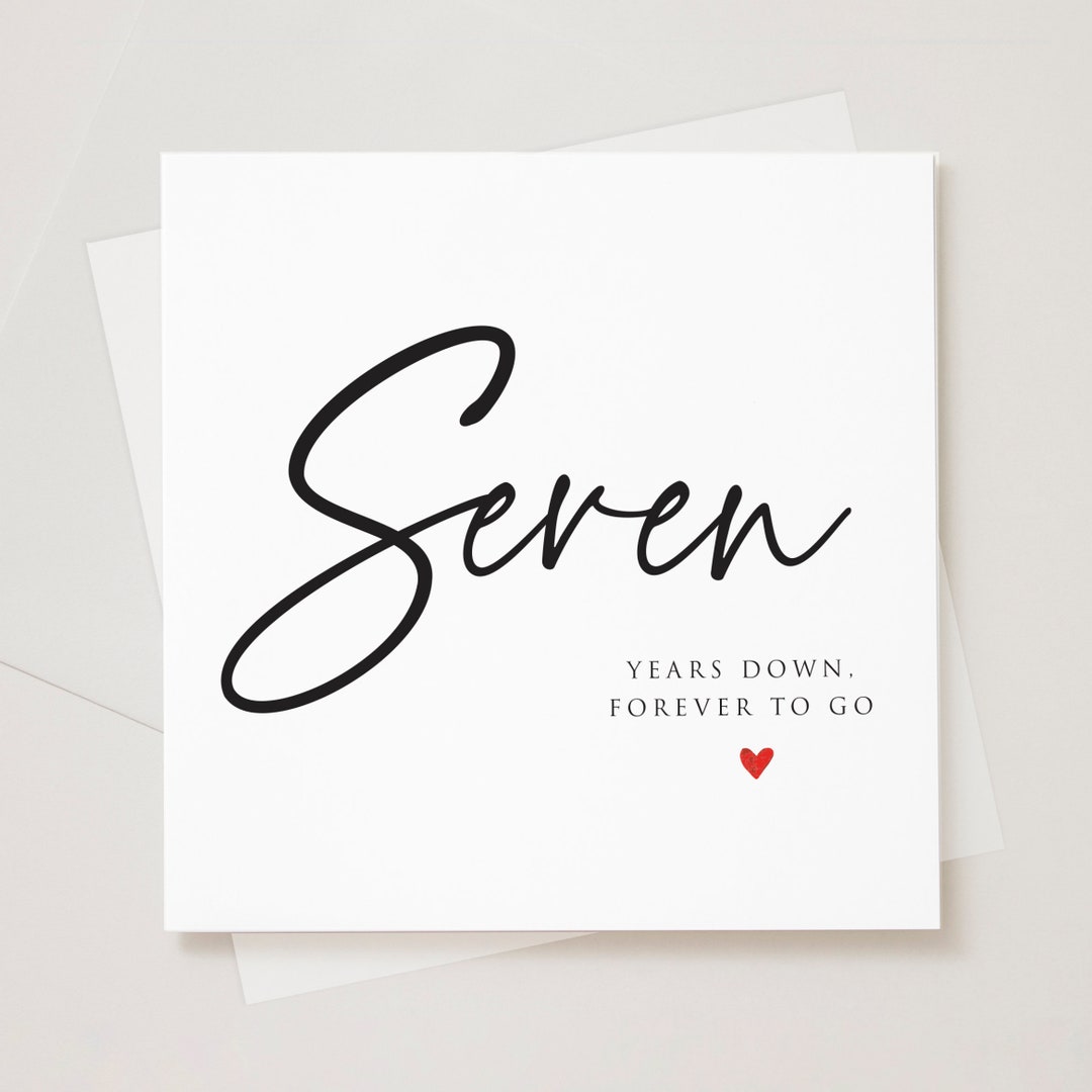 7 Years Down, 7th Anniversary Card, Seven Years Anniversary Card, 7 ...