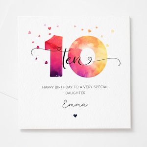 Personalised 10th Birthday Card, Girl Tenth Birthday, Colourful Happy ...